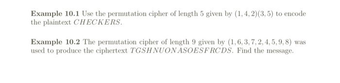 Solved Example 10.1 Use the permutation cipher of length 5 | Chegg.com
