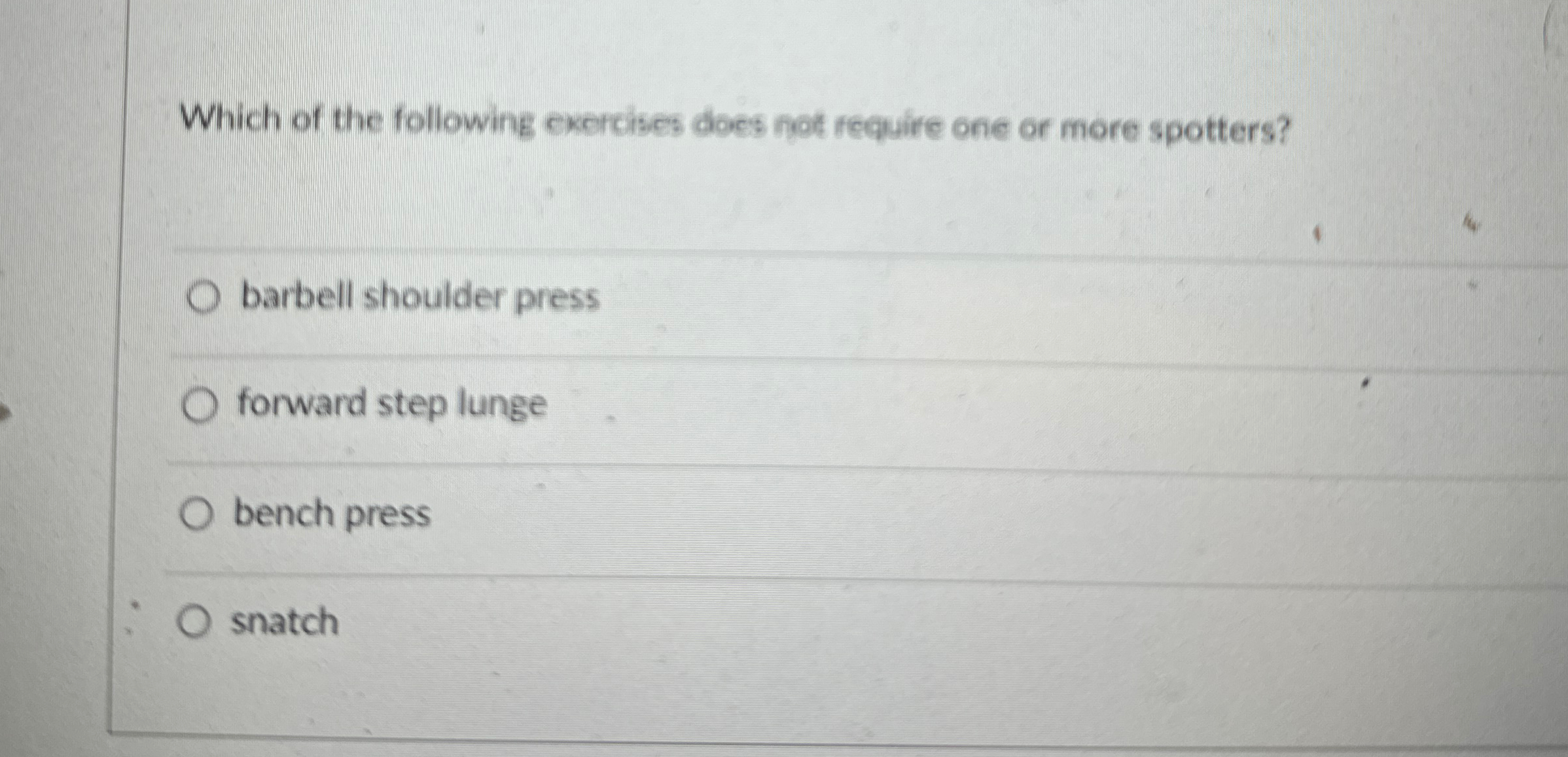Solved Which of the following exorcises docs not require one | Chegg.com