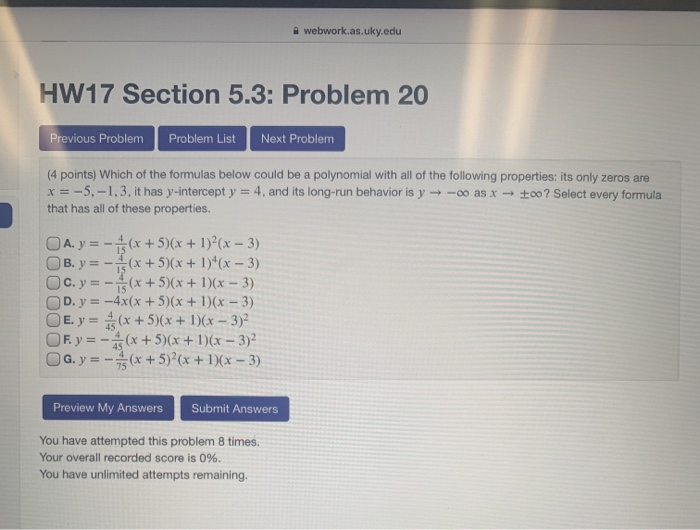 Solved A webwork.as.uky.edu HW17 Section 5.3: Problem 20 | Chegg.com