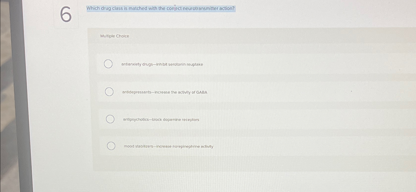 Solved Which drug class is matched with the conject | Chegg.com