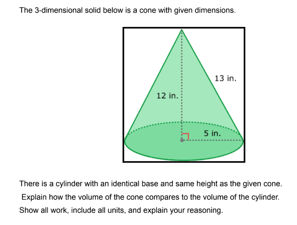 Solved The 3-dimensional solid below is a cone with given | Chegg.com