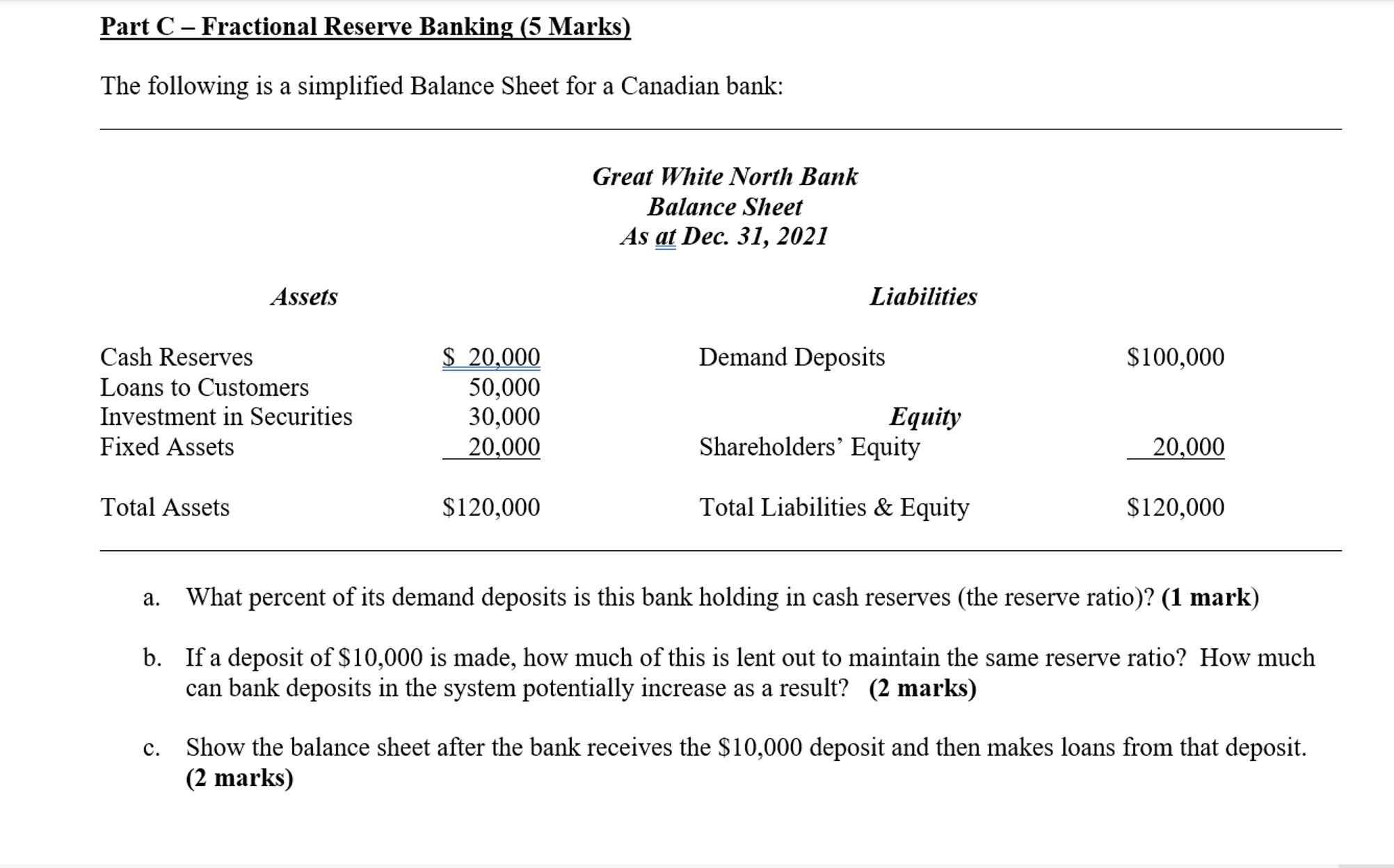 Solved Part C - Fractional Reserve Banking (5 Marks)The | Chegg.com Solved Part C - Fractional Reserve Banking (5 Marks)The | Chegg.com