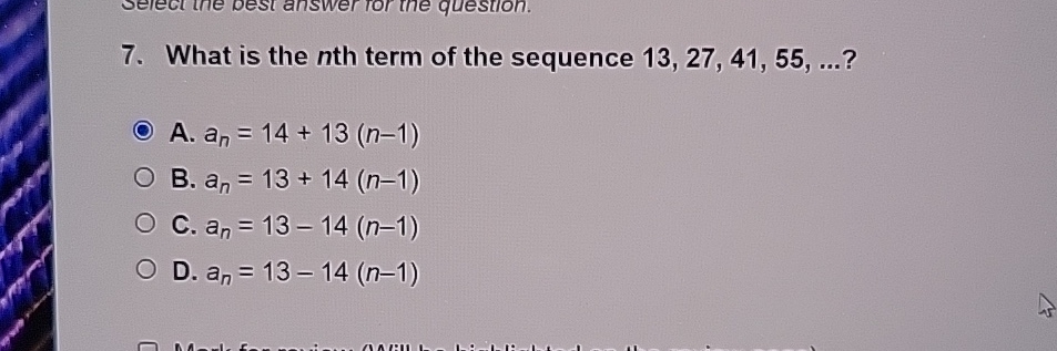 Solved What is the nth term of the sequence 13,27,41,55,dots | Chegg.com