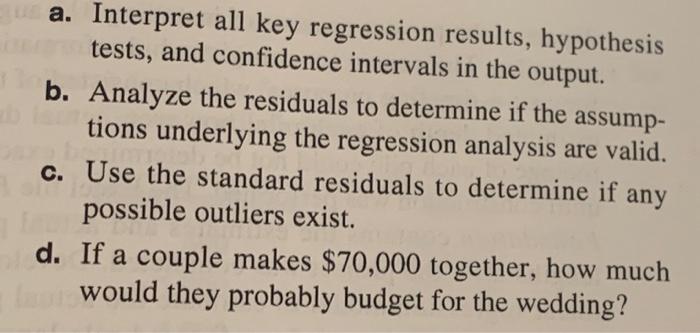 Solved 10. Using the Excel file Weddings, apply the Excel | Chegg.com