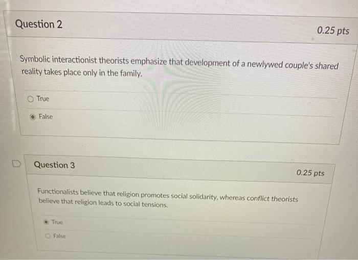 Solved Question 2 0.25 pts Symbolic interactionist theorists | Chegg.com