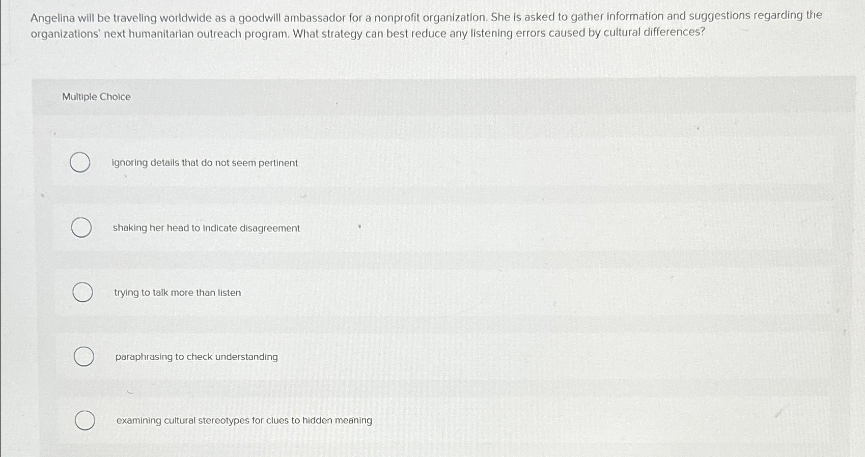 Solved Angelina will be traveling worldwide as a goodwill | Chegg.com