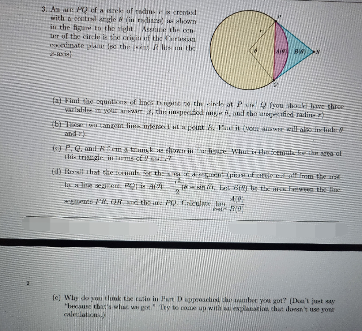 Solved An arc PQ ﻿of a circle of radius r ﻿is created with a | Chegg.com