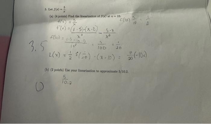 Solved 5. Let f(x)=x5 (a) (4 polats) Find the linearization | Chegg.com