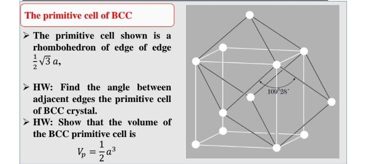Solved The primitive cell of BCC The primitive cell shown is | Chegg.com