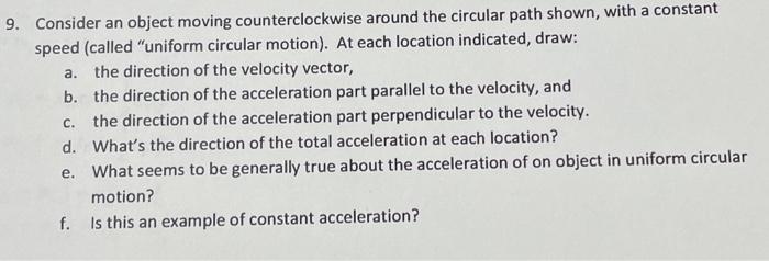 Solved 9. Consider an object moving counterclockwise around | Chegg.com