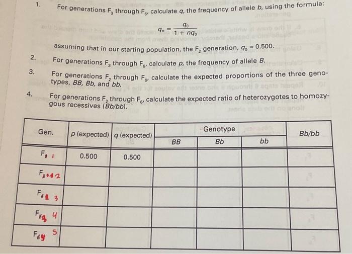 Solved 1. For generations F3 through F6, calculate q, the | Chegg.com