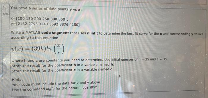 Solved You heve a series of data points y vs x : | Chegg.com