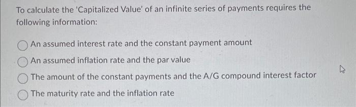 Solved To calculate the 'Capitalized Value' of an infinite | Chegg.com
