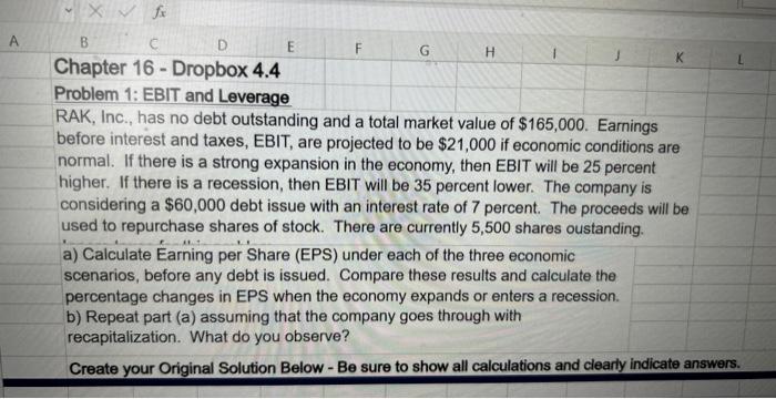 Solved Chapter 16 - Dropbox 4.4 Problem 1: EBIT and Leverage | Chegg.com