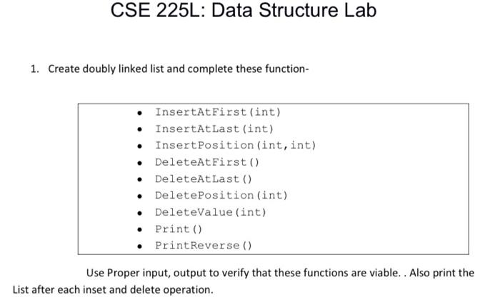 Solved Cse 225l Data Structure Lab 1 Create Doubly Linked