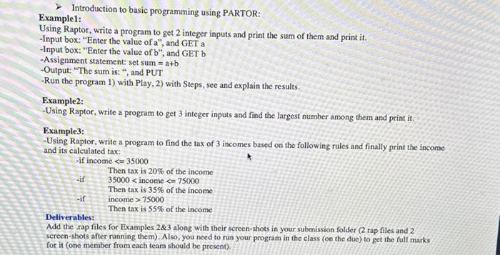 Solved Introduction to basic programming using PARTOR: | Chegg.com