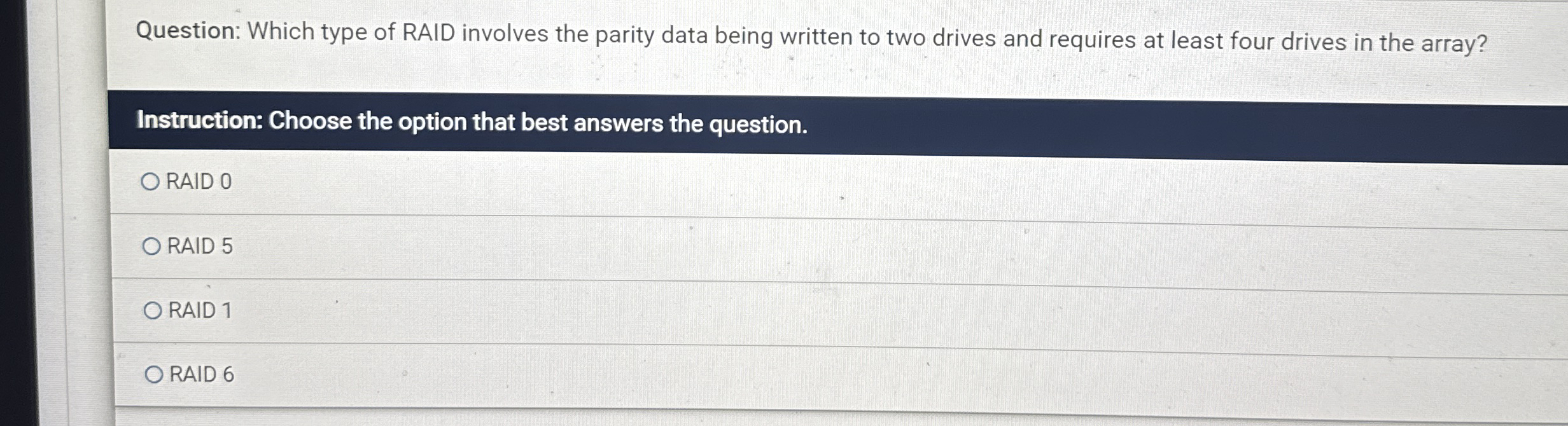 Solved Question: Which type of RAID involves the parity data | Chegg.com