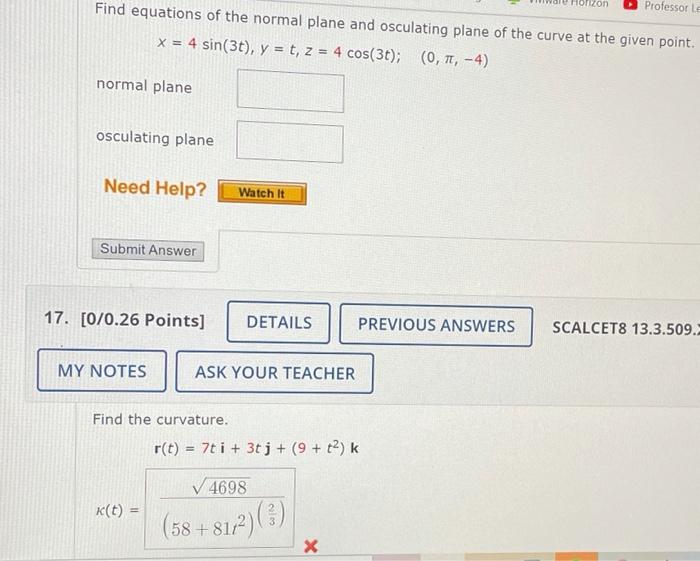Solved Professor Le Find equations of the normal plane and | Chegg.com