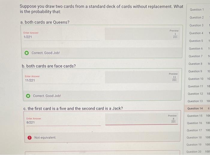 Solved Suppose you draw two cards from a standard deck of | Chegg.com