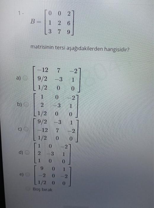 Solved 5- 3x1+6x2+3x3=92x1+5x2−x3=−43x1−2x2−x3=5 denklem | Chegg.com