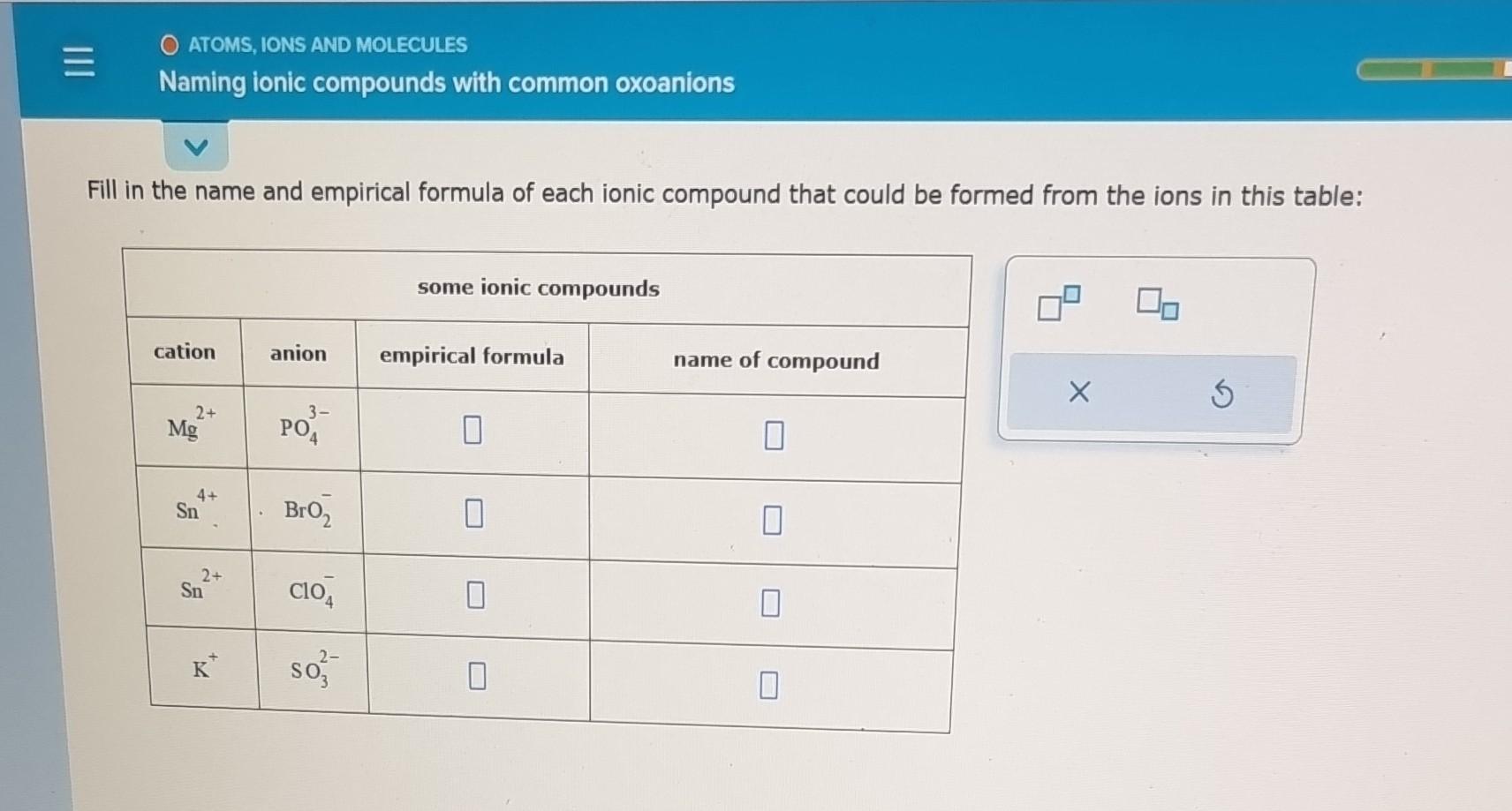 Solved Fill in the name and empirical formula of each ionic | Chegg.com
