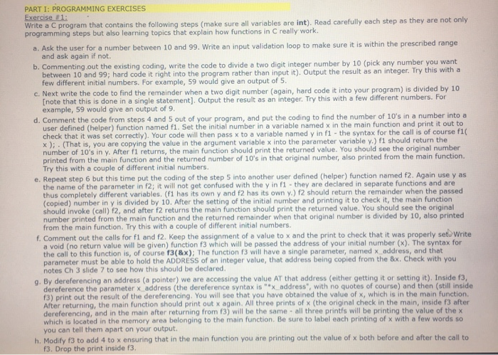 Solved PART I: PROGRAMMING EXERCISES Exercise 1 Write a C | Chegg.com