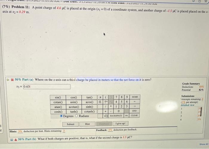 Solved (7\%) Problem 11: A point charge of 4.6μC is placed | Chegg.com