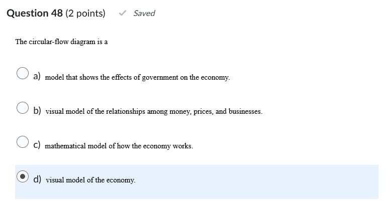 Solved Question 48 (2 ﻿points)The circular-flow diagram is | Chegg.com