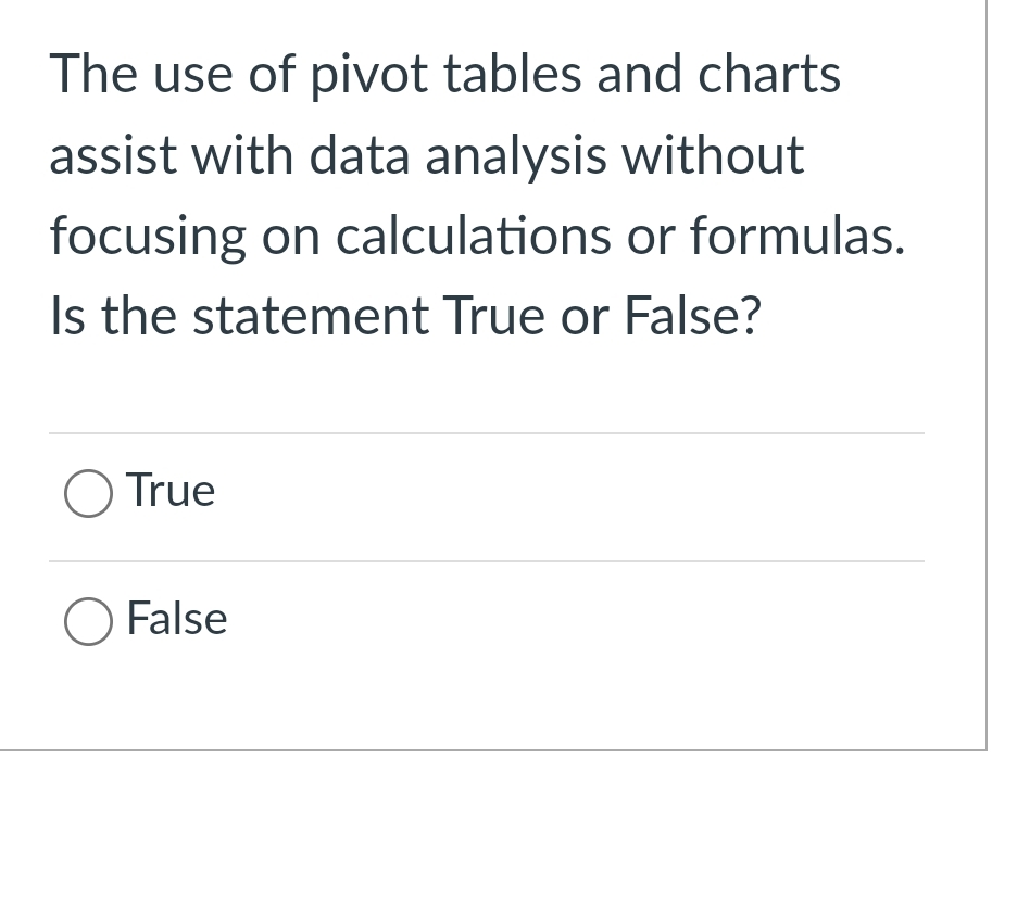 Solved The use of pivot tables and charts assist with data | Chegg.com