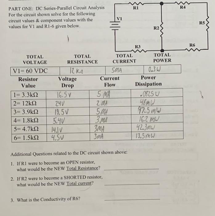 Solved R1 R4 PART ONE: DC Series-Parallel Circuit Analysis | Chegg.com