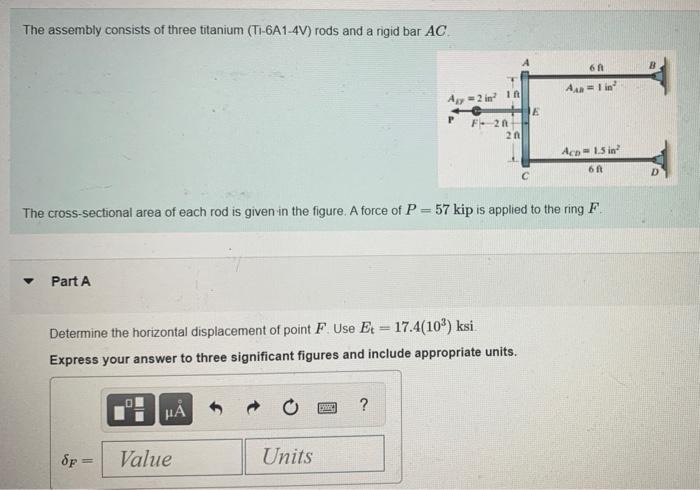 Solved The assembly consists of three titanium (TI-6A1-4V) | Chegg.com
