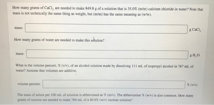 Solved How many grams of CaCl, are needed to make 849.8 g of | Chegg.com