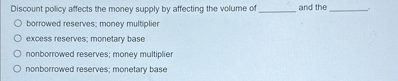 Solved Discount policy affects the money supply by affecting | Chegg.com
