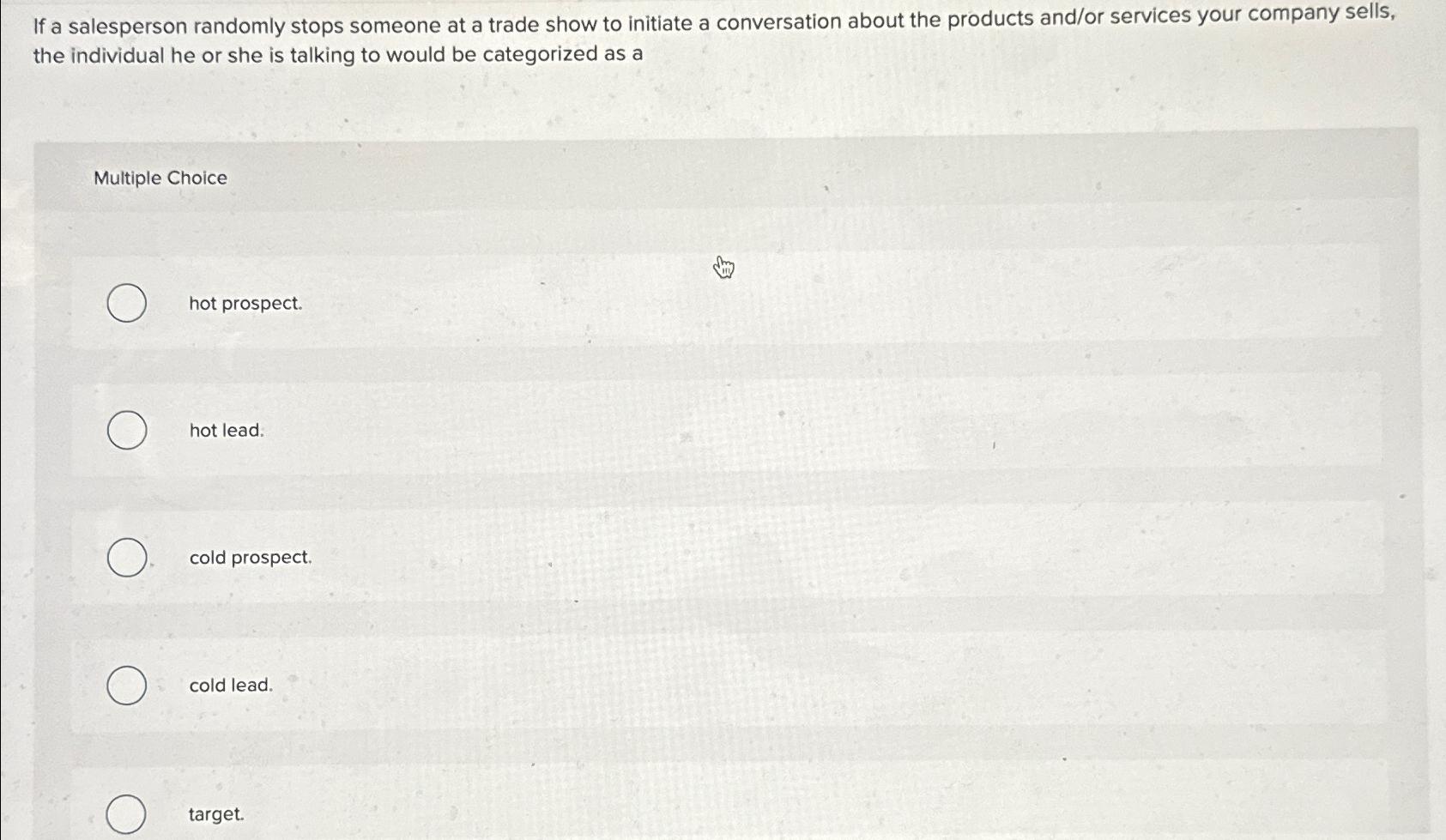 Solved If a salesperson randomly stops someone at a trade | Chegg.com