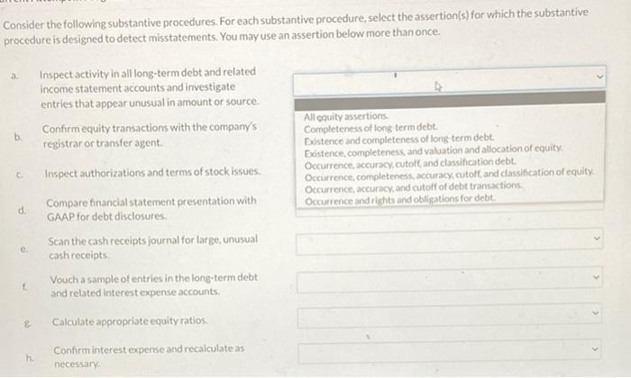 Consider the following substantive procedures. For | Chegg.com