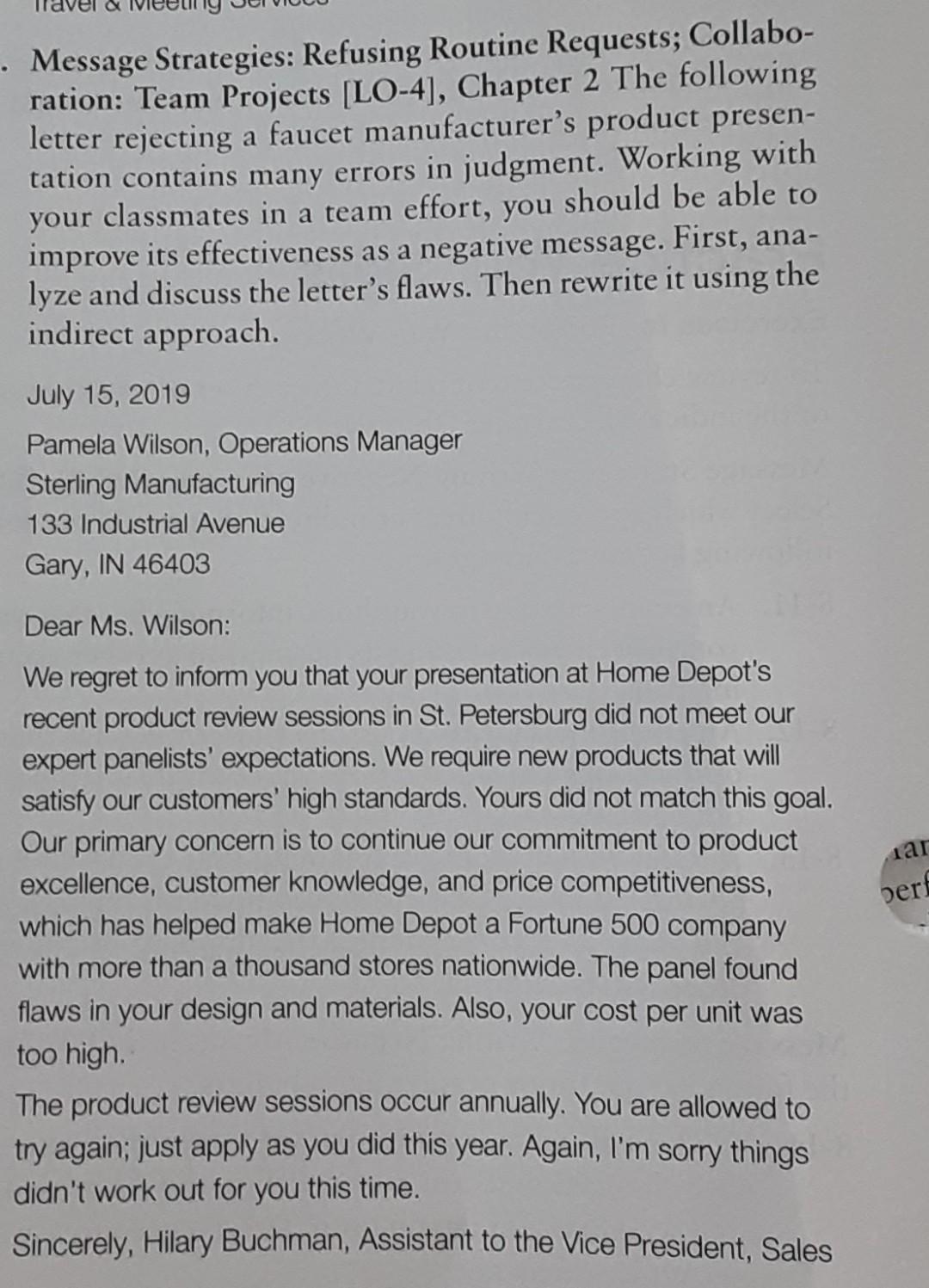 · Message Strategies: Refusing Routine Requests; | Chegg.com