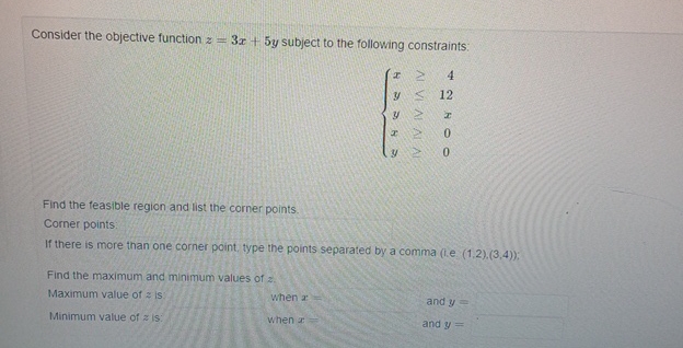 Solved Consider The Objective Function Z 3x 5y subject To