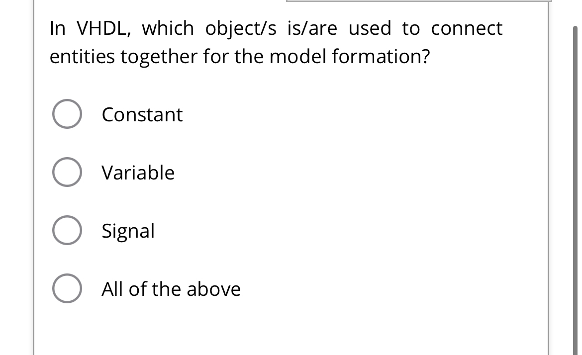 Solved In VHDL, ﻿which object/s is/are used to connect | Chegg.com