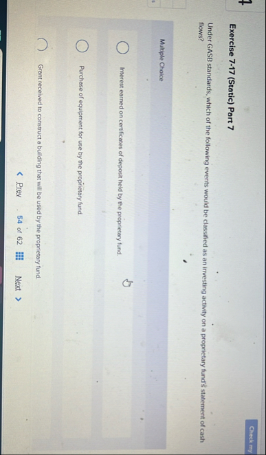 Solved Exercise 7-17 (Static) ﻿Part 7Under GASB standards, | Chegg.com