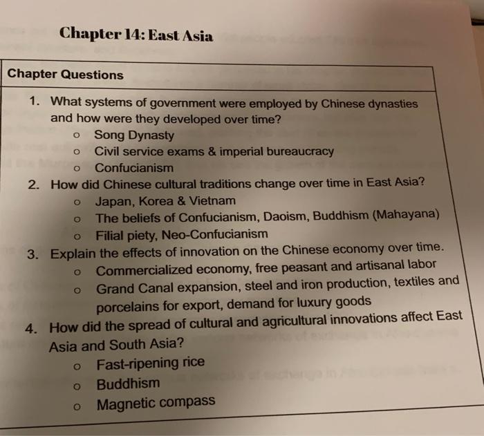 Solved Chapter 14: East Asia Chapter Questions O : O O 1. | Chegg.com