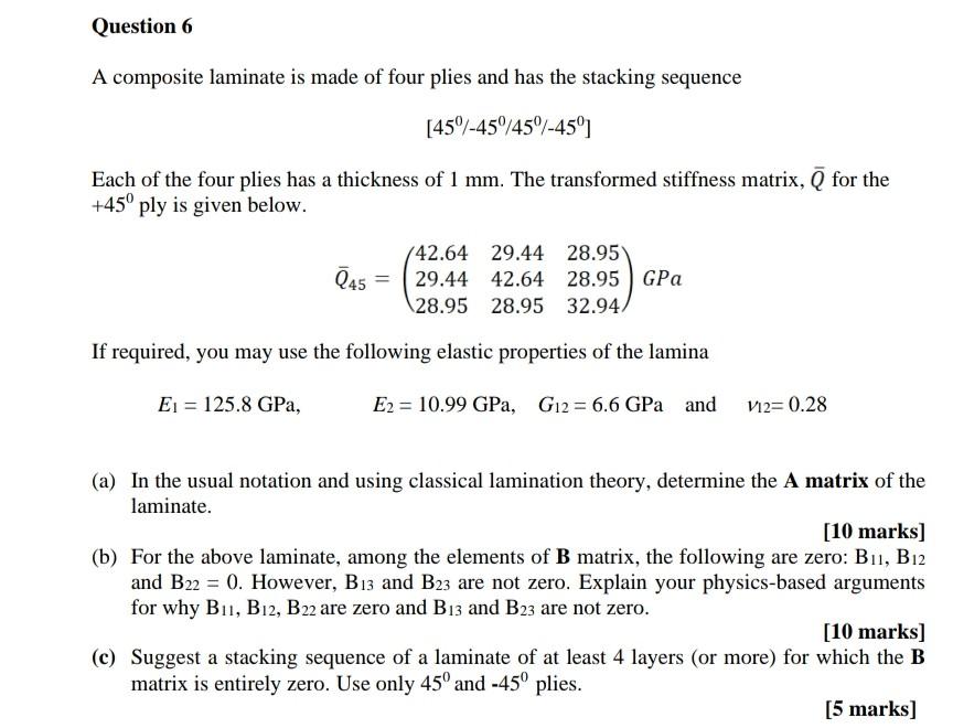 Solved Question 6 A composite laminate is made of four plies | Chegg.com