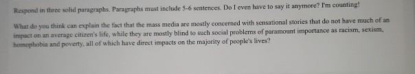 Solved Respond in three solid paragraphs. Paragraphs must | Chegg.com