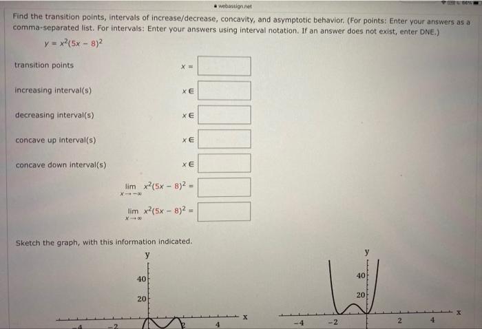 Solved webastignet Find the transition points, intervals of | Chegg.com