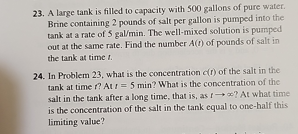 Solved A large tank is filled to capacity with 500 ﻿gallons | Chegg.com