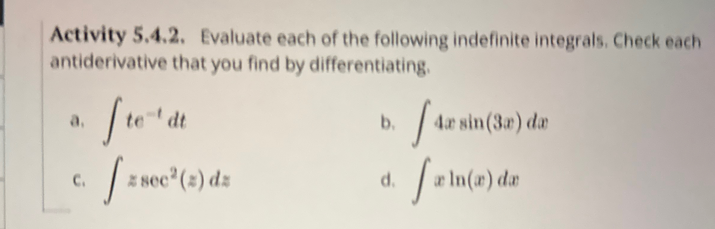 Solved Activity 5.4.2. ﻿Evaluate each of the following | Chegg.com