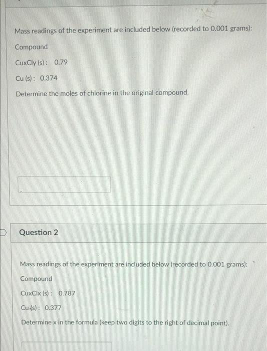 Solved Mass readings of the experiment are included below | Chegg.com