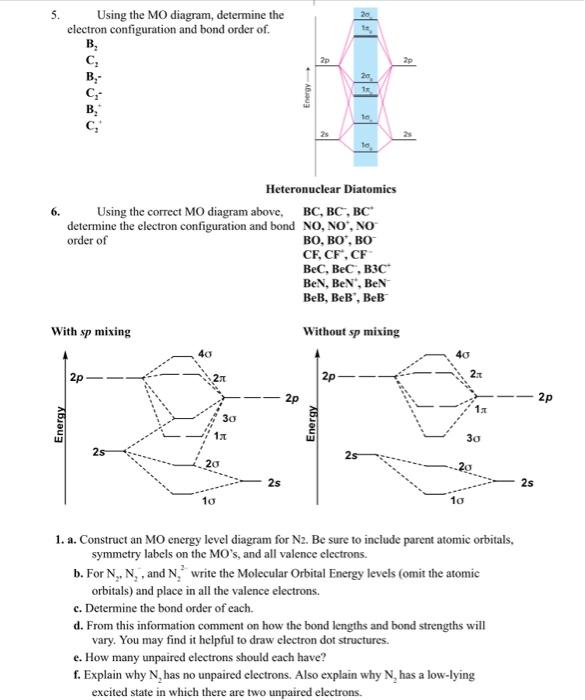 Solved 5. Using the MO diagram, determine the electron | Chegg.com