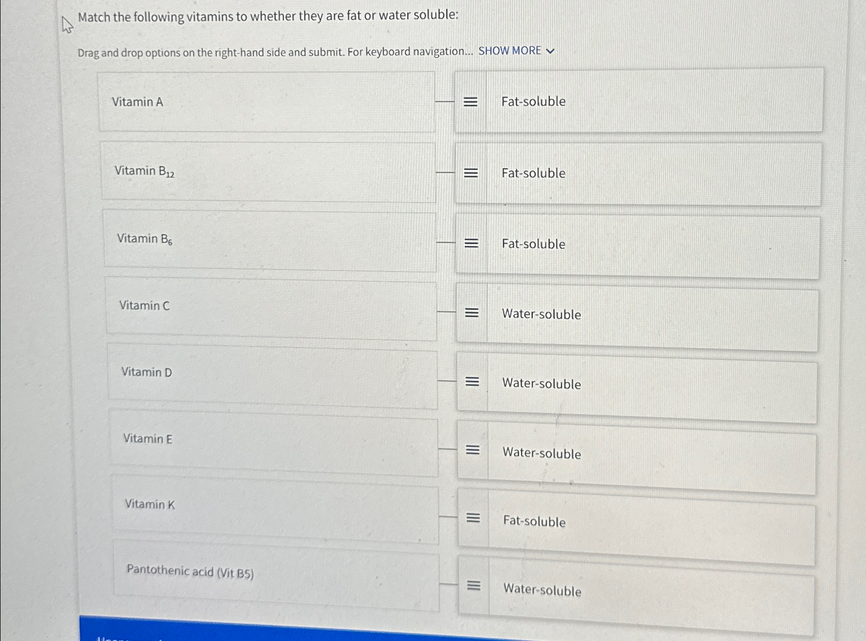 Solved Match the following vitamins to whether they are fat | Chegg.com