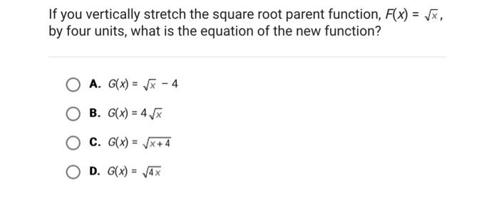 Solved If you vertically stretch the square root parent | Chegg.com