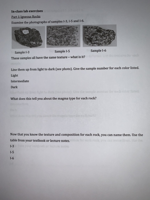 Solved In-class lab exercises Part 1 Igneous Rocks Examine | Chegg.com
